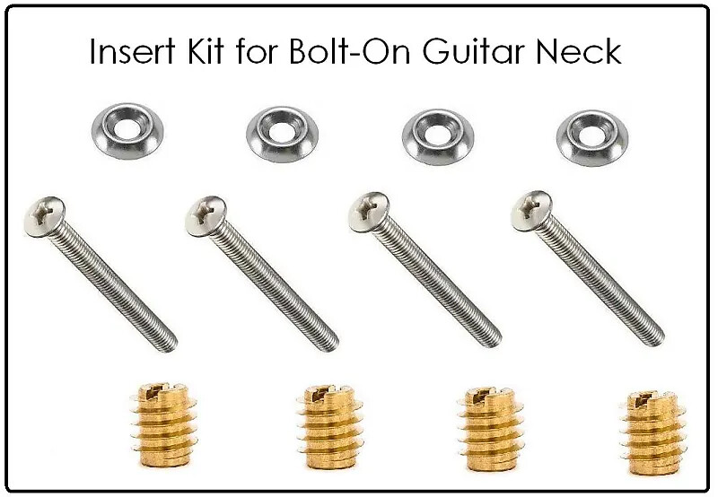 STAINLESS STEEL Screws (4) Insert Kit for Bolt-On Guitar Neck Upgrade ...
