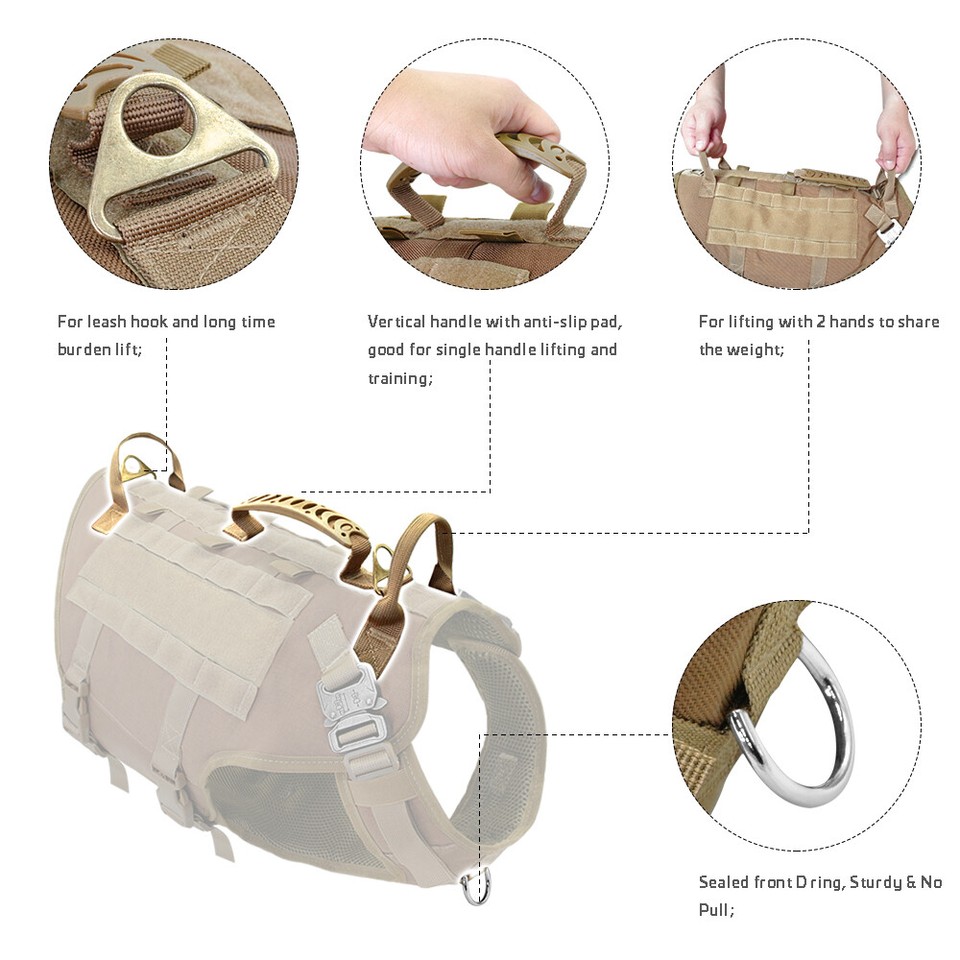 Military Tactical Pet Dog Harness with Handle Pet No Pull Training ...