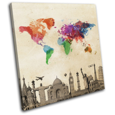 World Landmarks Atlas Maps Flags SINGLE TELA parete arte foto stampa | eBay