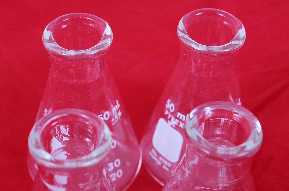 Lot of 4 Pyrex/ Kimax 50mL Glass Graduated Erlenmeyer Flask | eBay