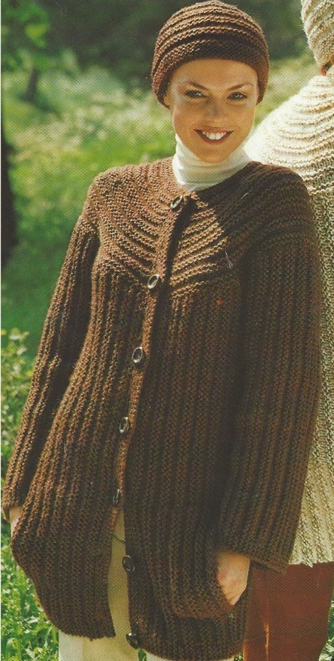 Ladies Chunky Jacket and Hat Knitting Pattern with unusual yoke 32-38 ...