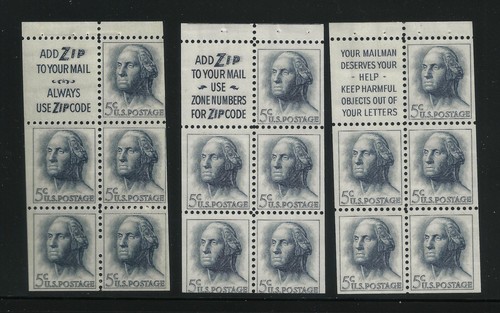 US SC#1213a GEORGE WASHINGTON SLOGAN 1,2,3 - 3 DIFF. BKLT PANES POSTAGE ...