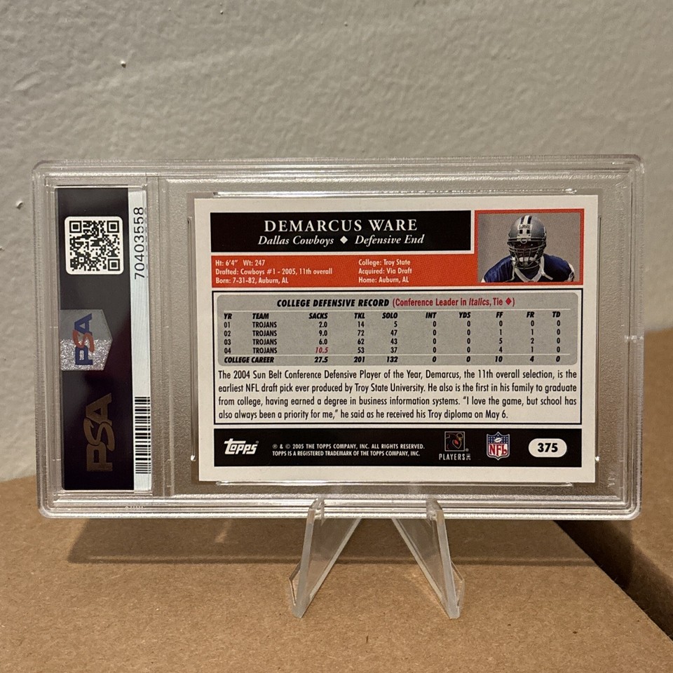 2005 Topps DeMarcus Ware Rookie #375 PSA 10 Gem Mint HOF Dallas Cowboys ...