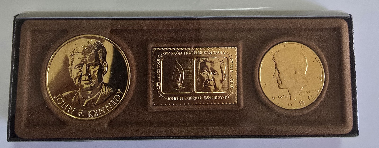 John F. Kennedy 1980 50c Gold Plated Coin & Medal Set American Treasury ...