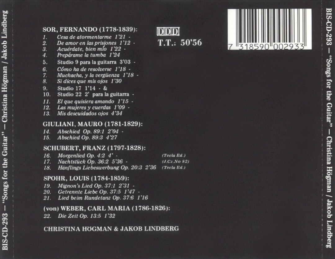 CHRISTINA HOGMAN / JAKOB LINDBERG SONGS FOR THE GUITAR NEW CD ...