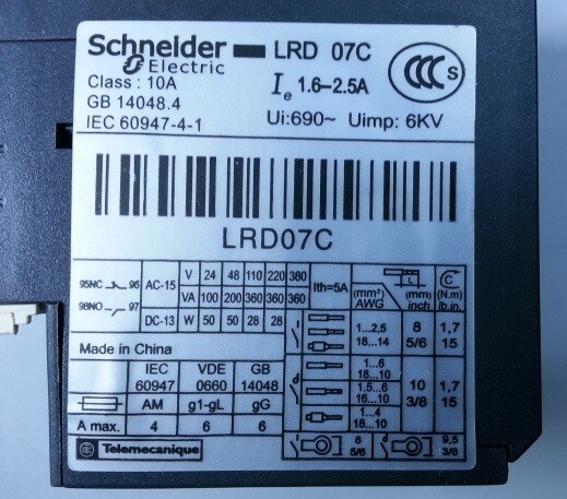 LRD07C Thermal Overload Relay 1.6-2.5 Amp. | eBay