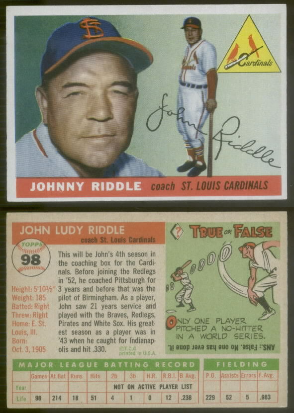 (7730) 1955 Topps 98 Johnny Riddle Cardinals-EX | eBay