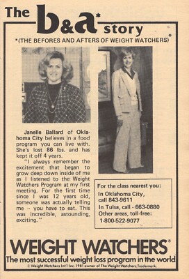 1981 PRINT AD JANELLE BALLARD WEIGHT WATCHERS OKLAHOMA CITY Before ...