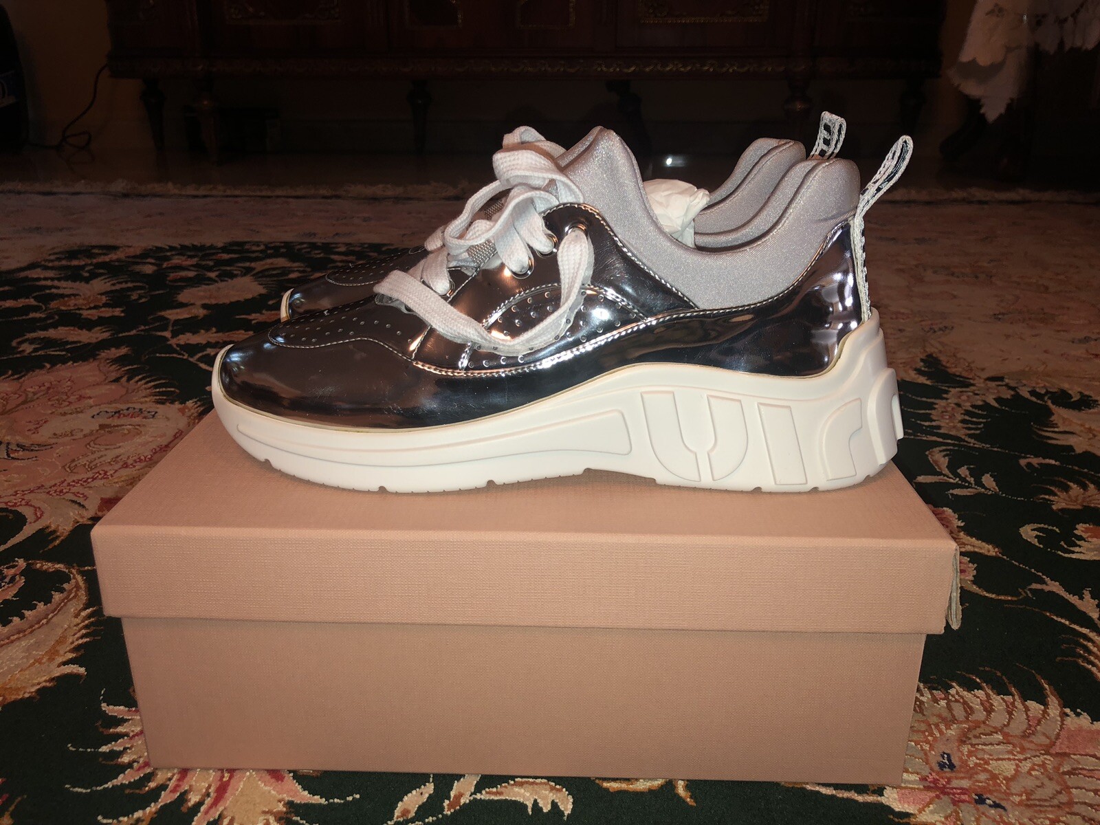 Miu Miu Women’s Metallic Silver Calzature Donna Argento Metal Tech 1 ...