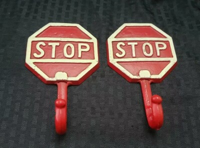 Vintage Cast Iron Stop Sign Coat Hanger Pair | eBay