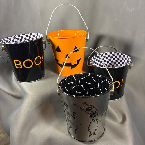 Halloween Mini Tin Pails Trick or Treat BOO Skeleton Jack O Lantern | eBay