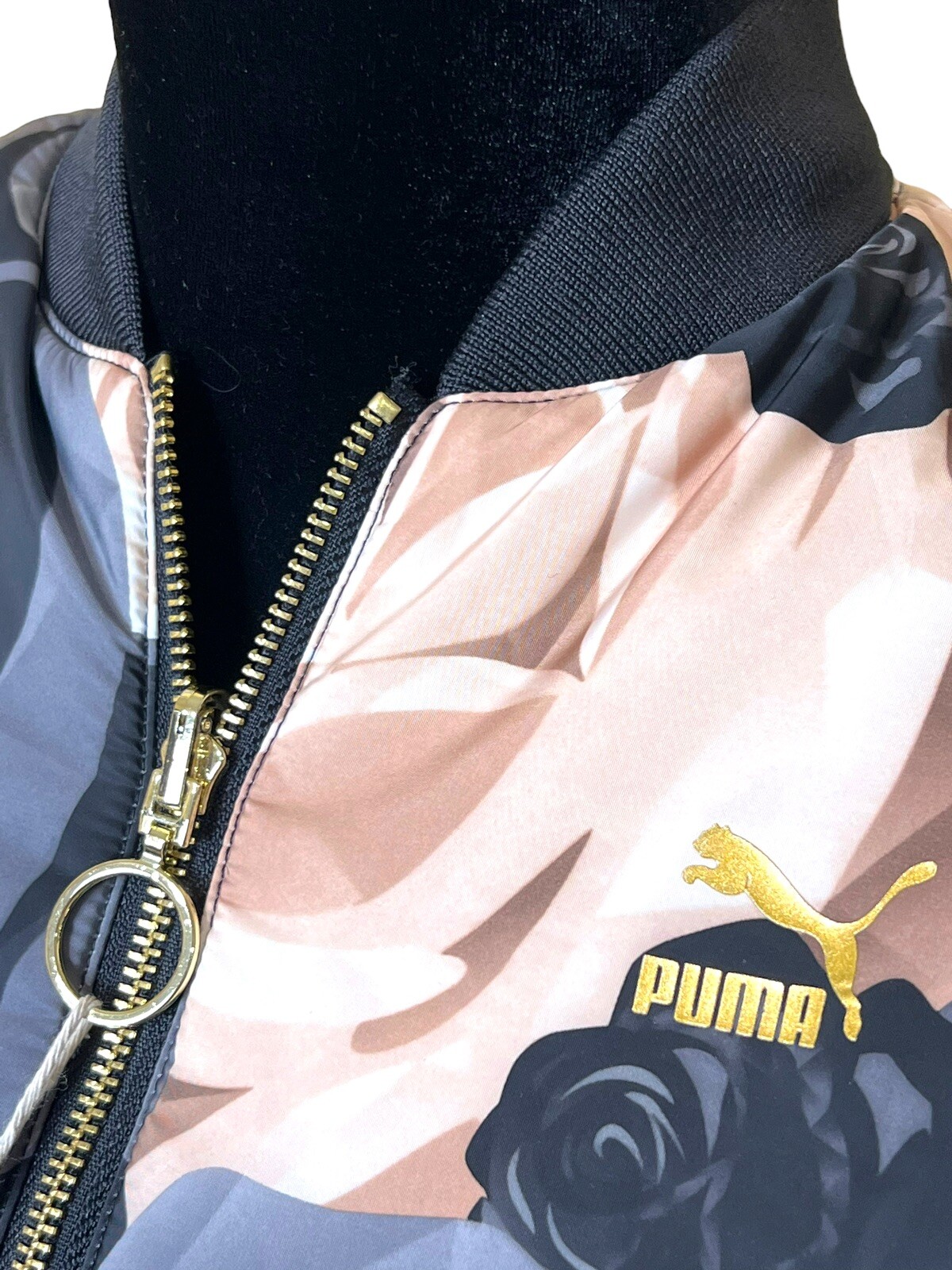 New with Tags Womens Satin Puma Reversible Rose Bomber Jacket Black ...