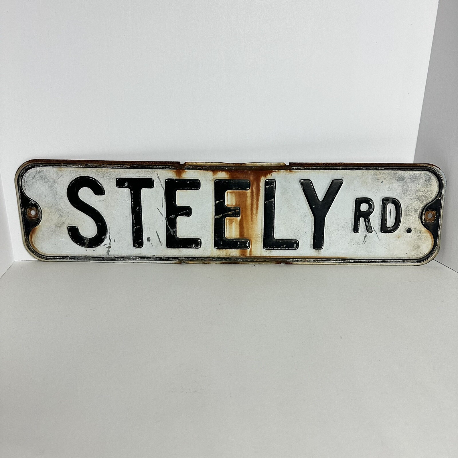 ANTIQUE VINTAGE "STEELY ROAD" RD STREET SIGN Hot Rod Man Cave Farmhouse ...