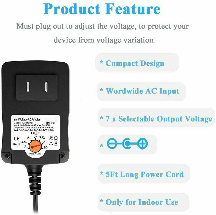 AC Adapter Power Supply Charger 3-12V 15W For Class 2 transformer ...