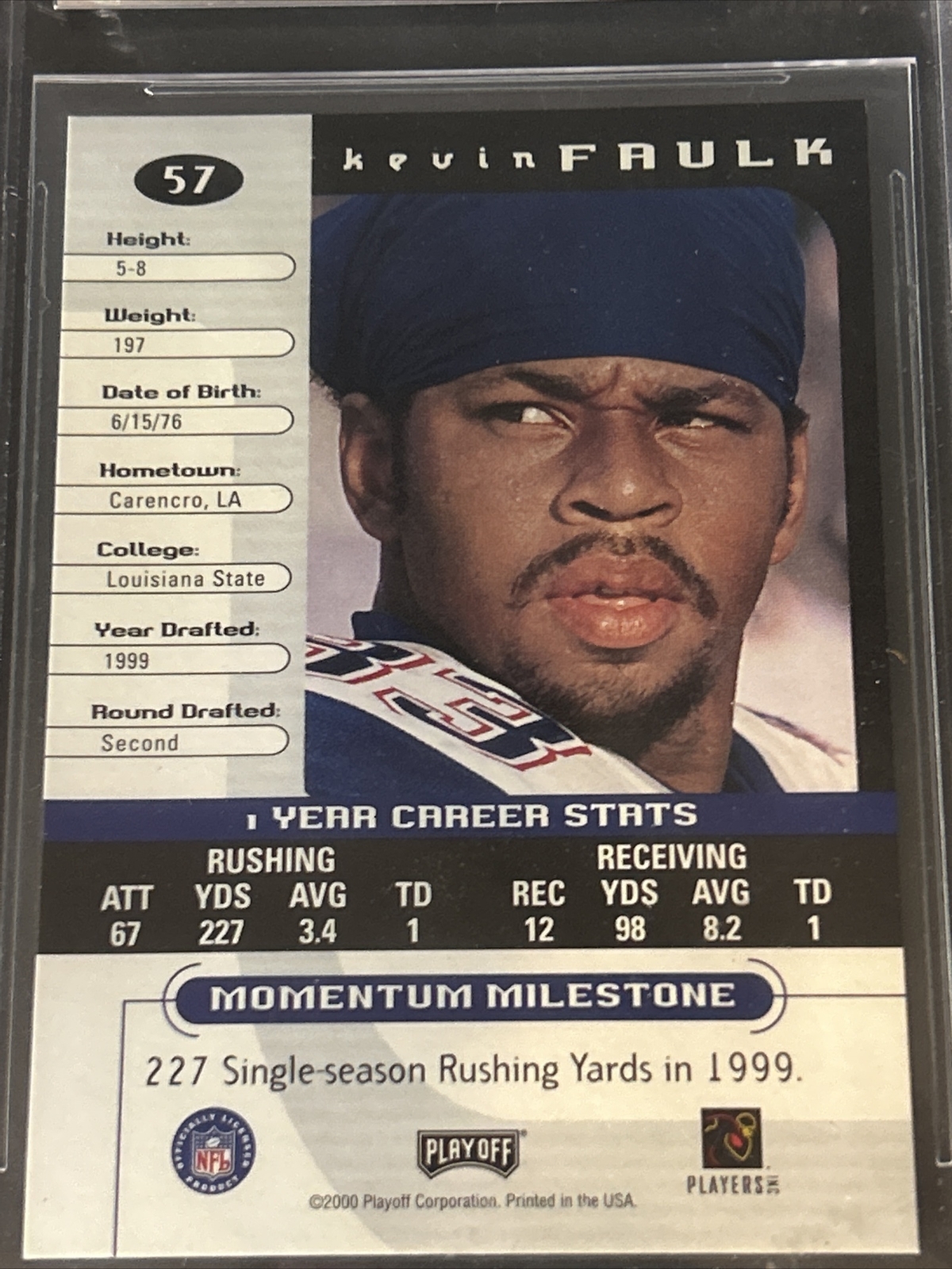 2000 Playoff Momentum KEVIN FAULK 1 of 210 #57 BGS MINT 9 | eBay