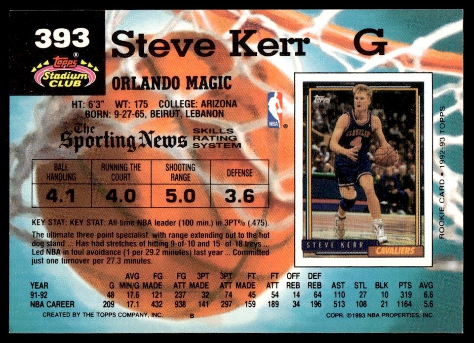 1992-93 Stadium Club Steve Kerr Orlando Magic #393 | eBay