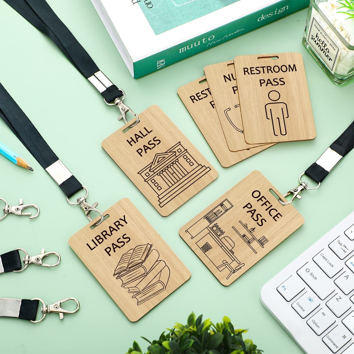 Teacher Lanyards 6 Set Hall Pass Lanyards With Wooden Classroom Passes ...