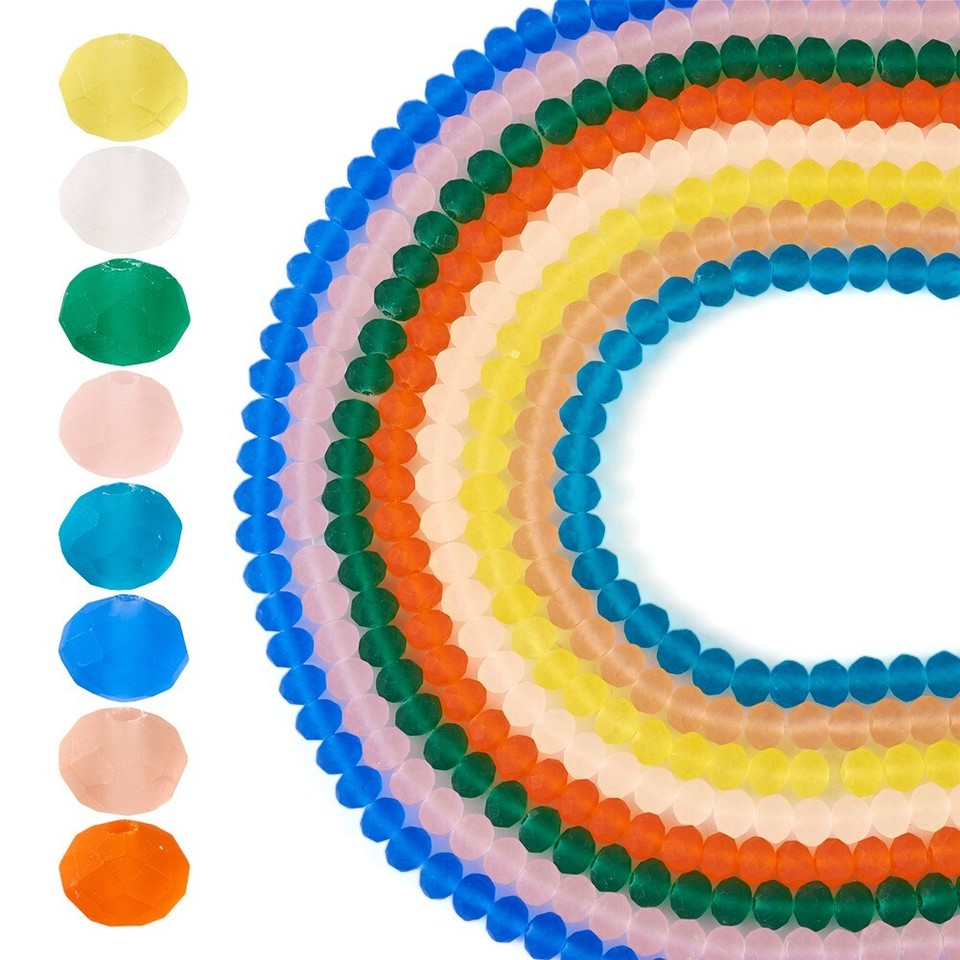8 Strands 8mm Faceted Frosted Rondelle Transparent Glass Beads Strands ...