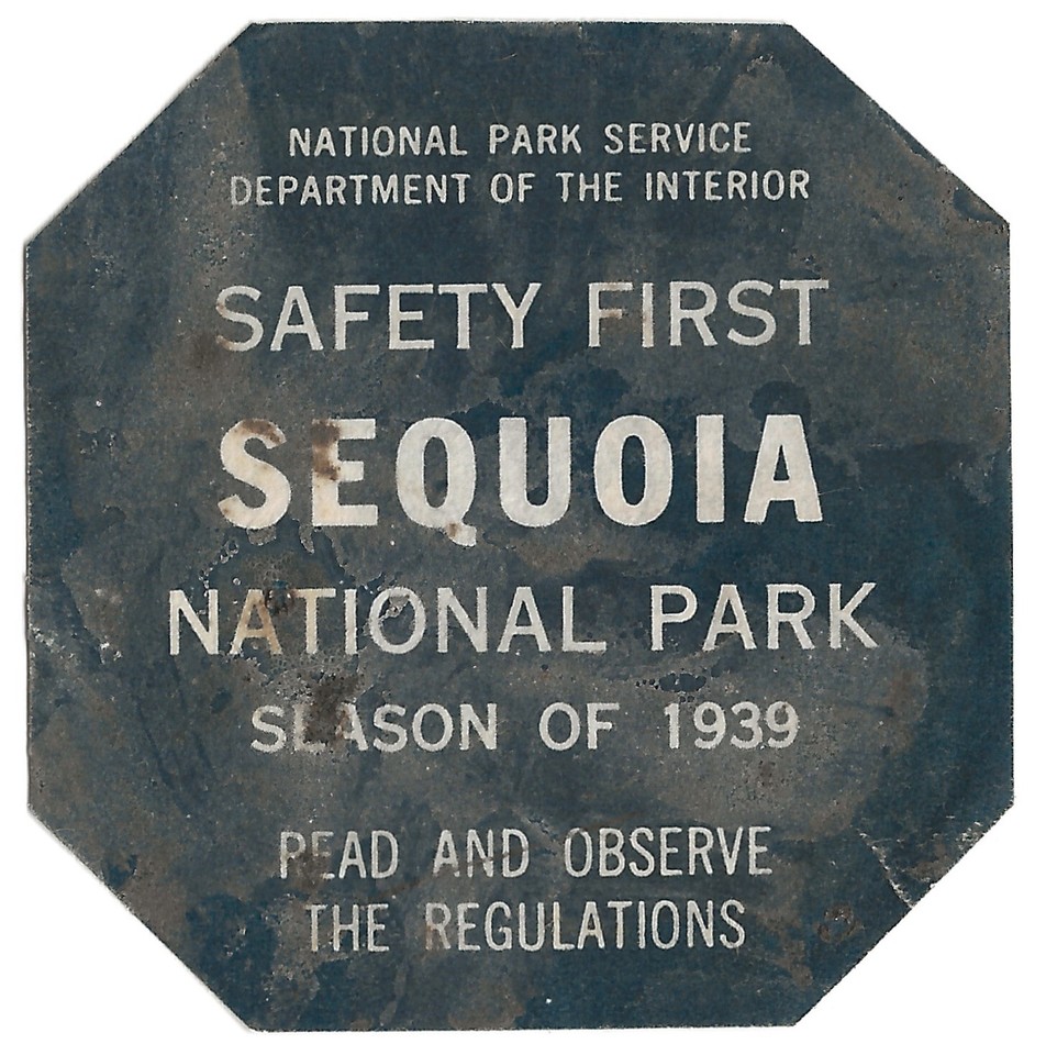 Original 1939 Sequoia National Park Entrance Decal Sticker Label Permit ...