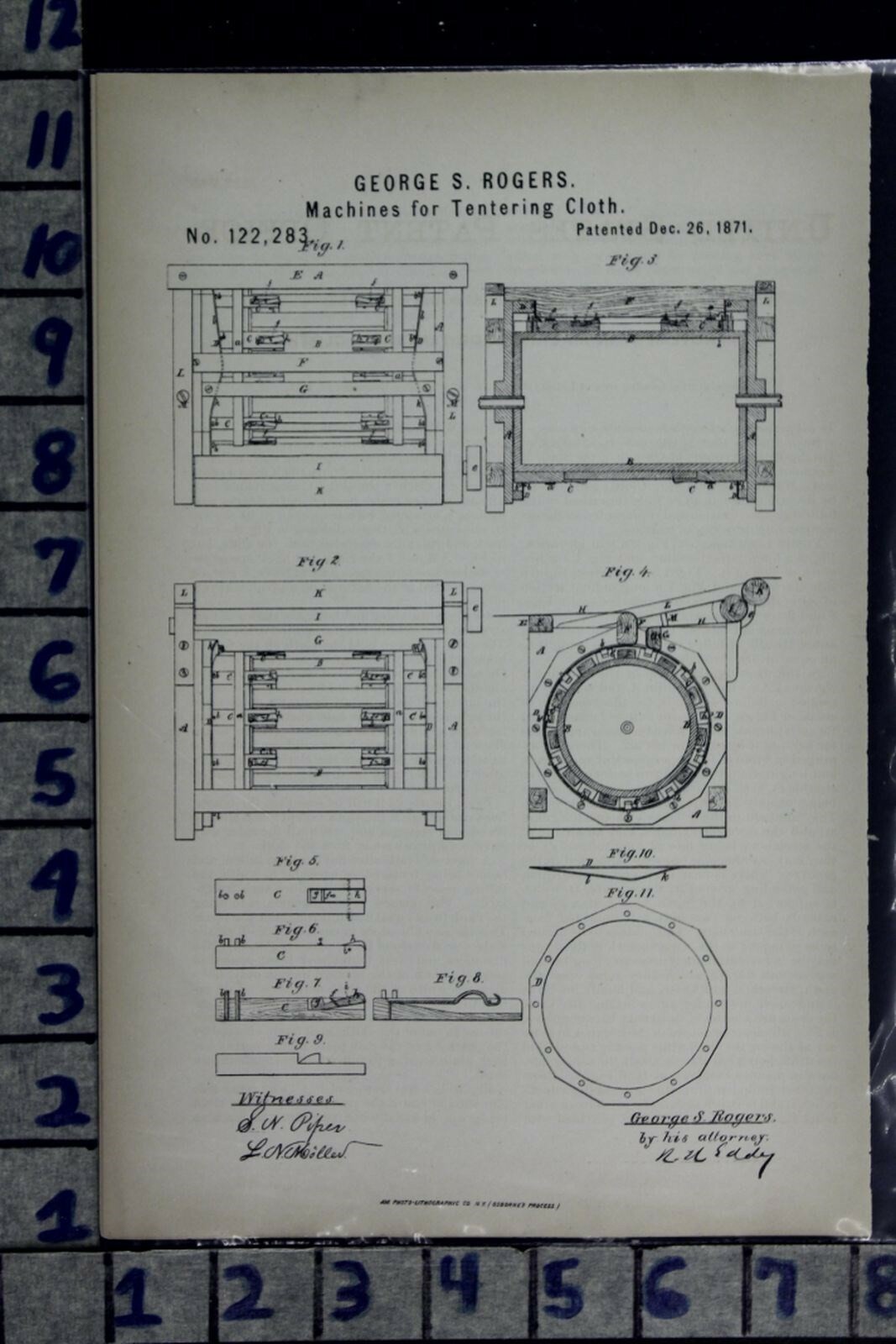 1871 ROGERS THETFORD VERMONT TENTERING CLOTH FABRIC TEXTILE PATENT ...