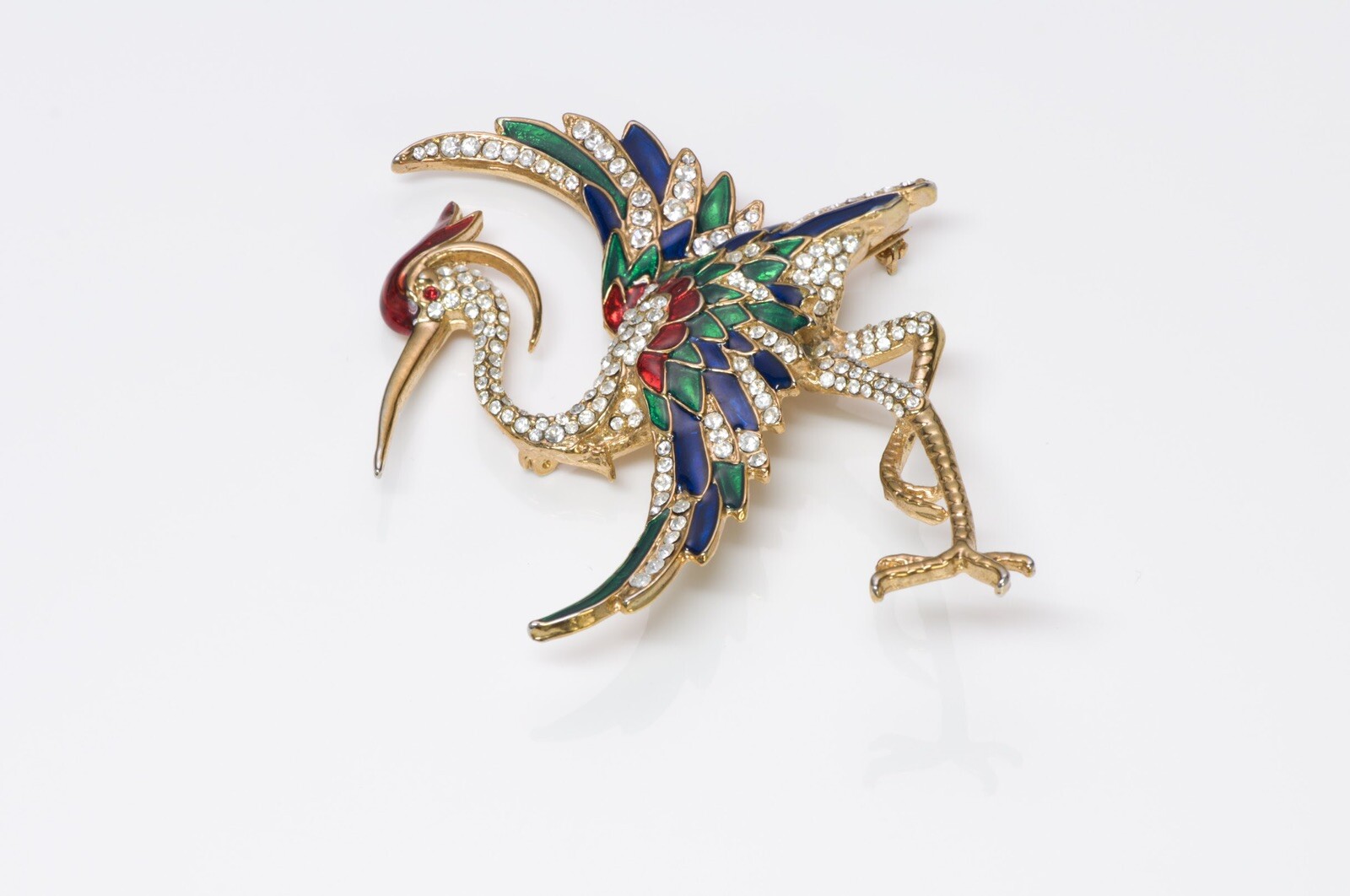 Vintage Gold Tone Multi Color Enamel Crystal Stork Brooch | eBay