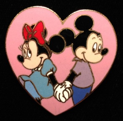 DISNEY PIN - MICKEY MOUSE and MINNIE Holding Hands in a Pink Heart | eBay