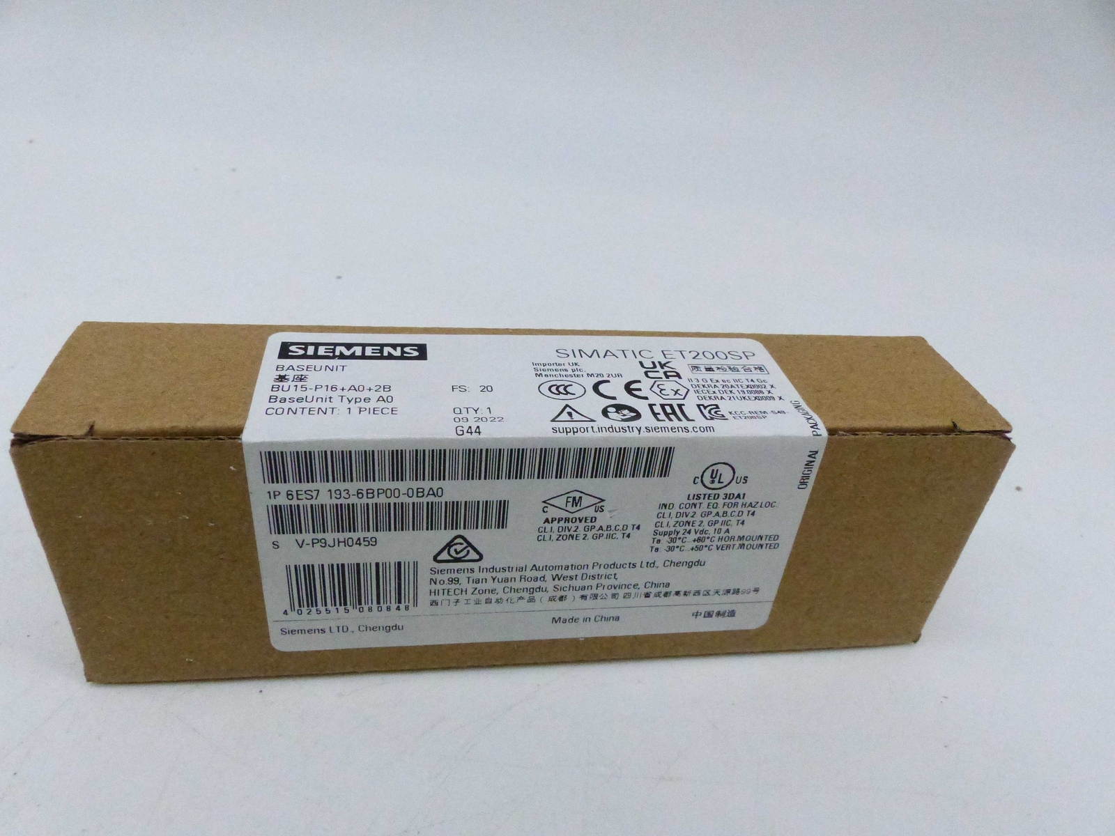 SIEMENS SIMATIC S7 BASE UNIT TYPE A0 6ES7 193-6BP00-0BA0 ES: 20 (6420Z ...
