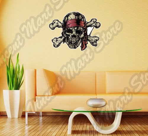 Pirate Face Skull Sailor Jolly Roger Wall Sticker Room Interior Decor ...