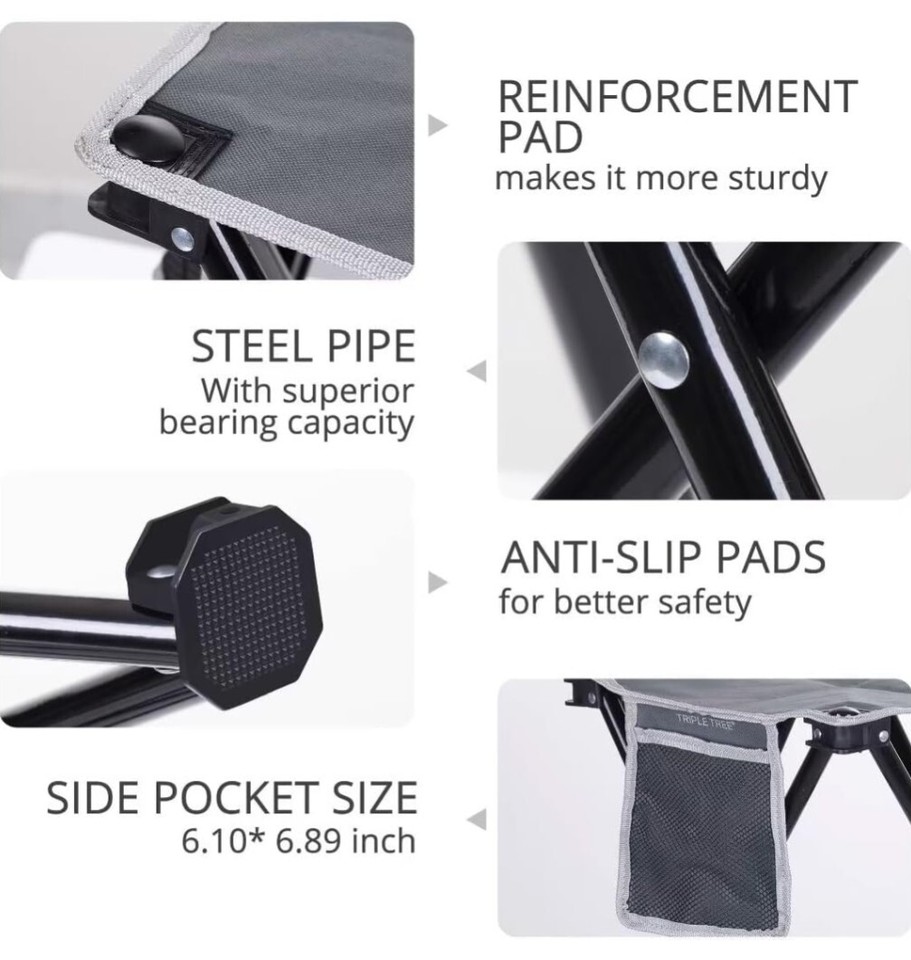 TRIPLE TREE 2 Pack Camping Stool Grey 13.8 Inch Portable Folding Stool ...
