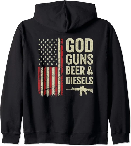 Hooded Sweatshirt# God Guns Beer & Diesels - Mens USA Truck Mechanic ...
