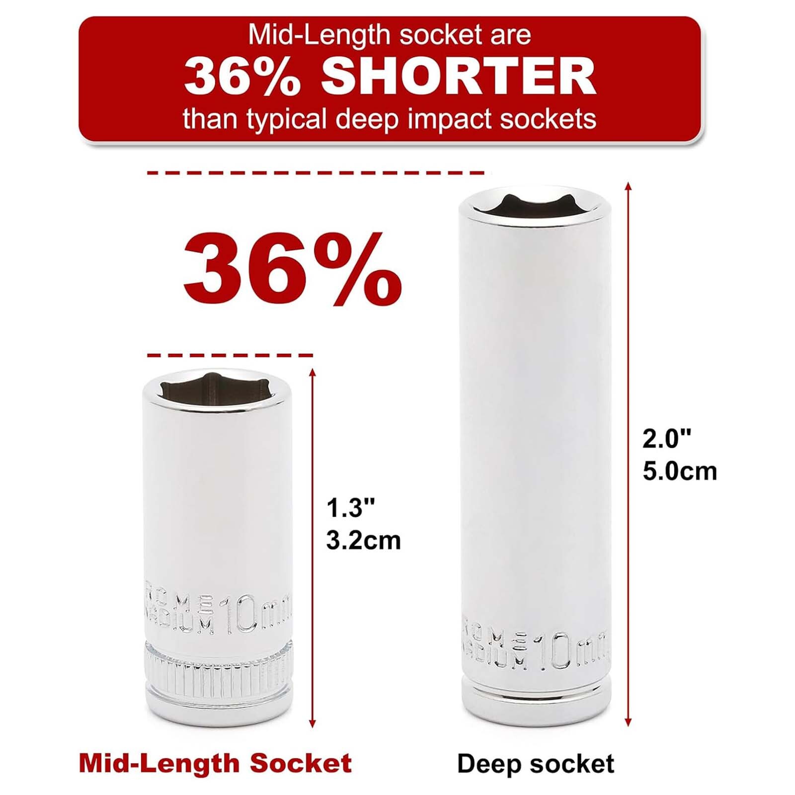 13PCS 1/4"Drive Mid-Length Socket Set, 6-Point Mirror Chrome Metric 4mm ...