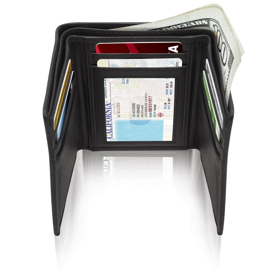 Real Leather Slim Wallets For Men Trifold Mens Wallet W/ ID Window RFID ...