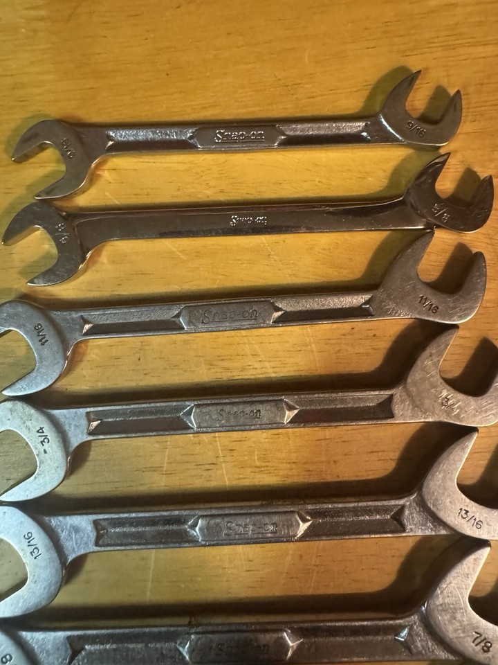 Snap-on Tools 18pc LARGE SAE Four Way Angle Open End Wrench Set 3/8-1-1 ...