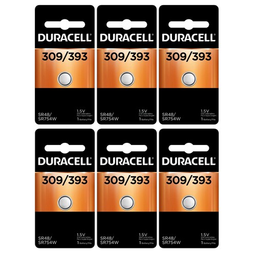 6 309/393 Duracell Silver Oxide Batteries (G5, SR48, G5A, SR754, SR754W ...