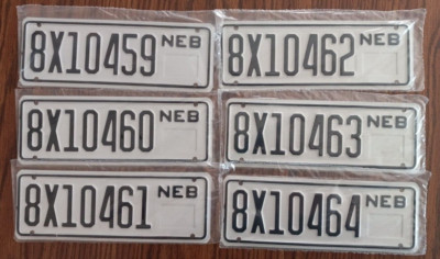 Lot of 6 Nebraska Consecutive Number Hall County Trailer License Plates ...