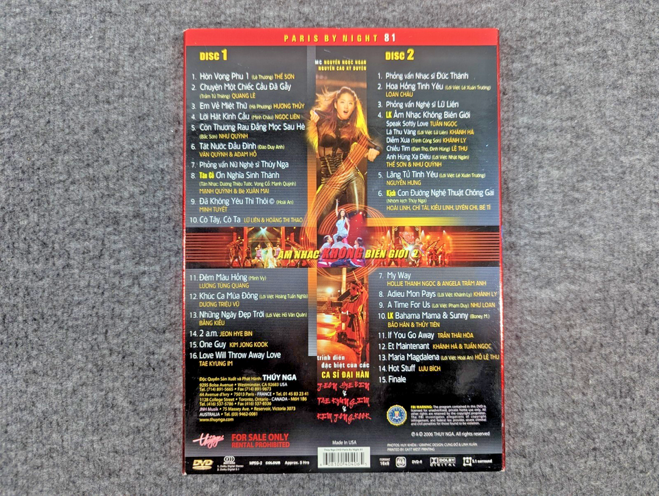Paris By Night 81 Vietnamese DVD Am Nhac Khong Bien Gioi 2 Two Disc Set ...