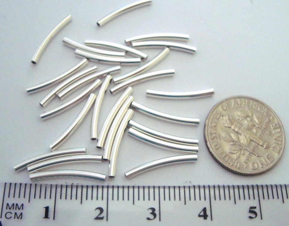 50x 1.5mm x 15mm Sterling SILVER Tube plain round curved liquid elbow ...