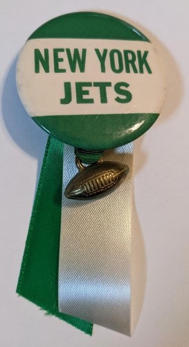 NEW YORK JETS TEAM PINBACK BUTTON WITH RIBBON - LOT # 6 | eBay
