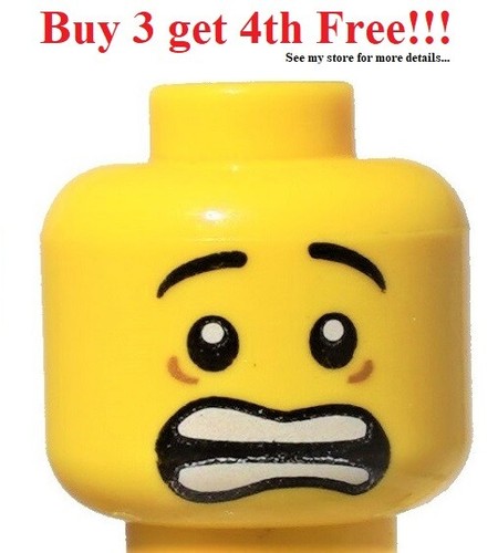 ☀️NEW Lego Minifigure Head Mouth Open Scared White Pupils and Raised ...