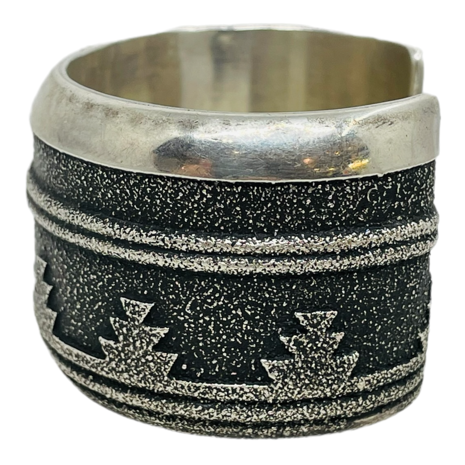 Thomas Singer Navajo Sterling Silver Tufa Cast Geometric Pattern Cuff ...