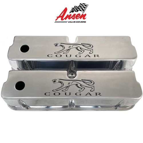 Ford 289, 302, 351W Tall polished Valve Covers - Cougar Logo - Ansen ...