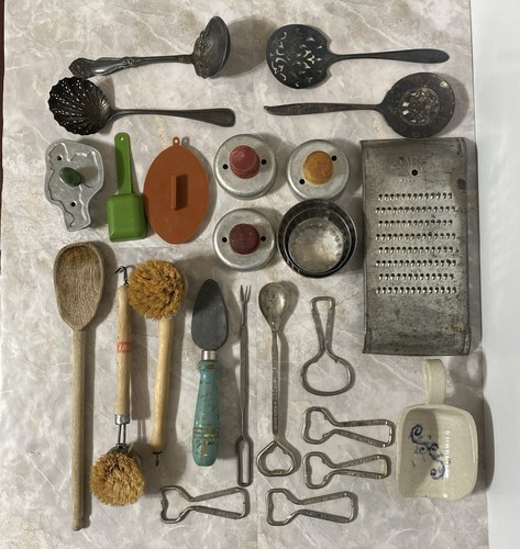 Large Lot Of 26 Antique Vintage Primitive Kitchen Tools Utensils Wood ...