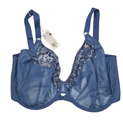 Elomi 38O Blue Namrah Embroidered Mesh Bra Unlined Underwire 301335 ...