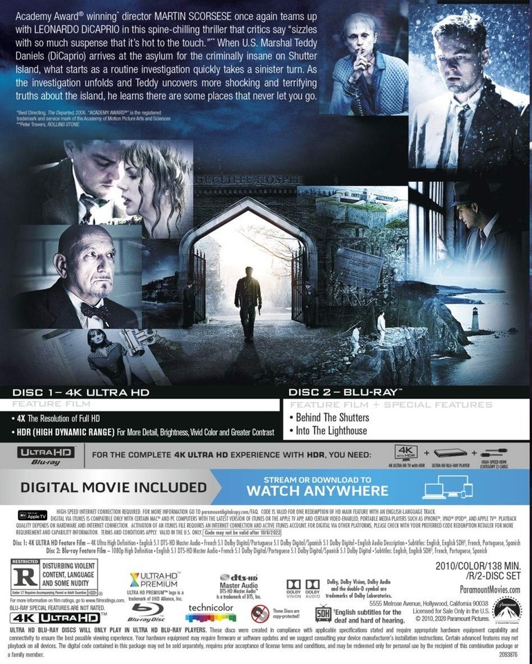 Shutter Island (4K UHD + Blu-ray + Digital) (4K UHD Blu-ray) Leonardo ...