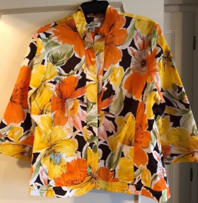 Coldwater Creek Womens Orange Floral Patterned Jacket Plus Size W18 | eBay