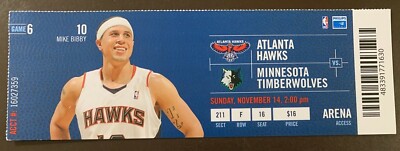 Atlanta Hawks 11/14/2010 NBA ticket stub vs Minnesota Timberwolves | eBay