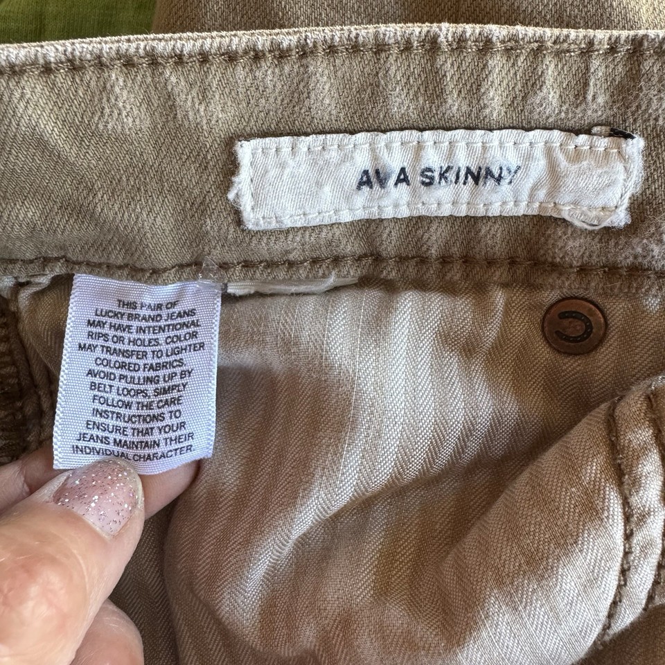 Lucky Brand Ava Mid Rise Skinny Khaki Jeans 4/27 Pants Size Raw Hem Tan ...