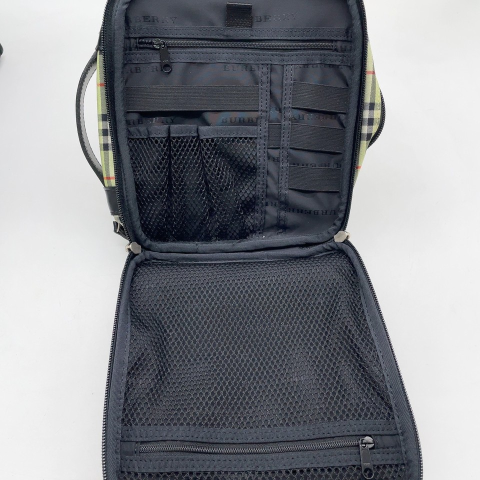 Auth BURBERRY Nova Check Green Black Nylon Leather Tote Bag Set2 ...