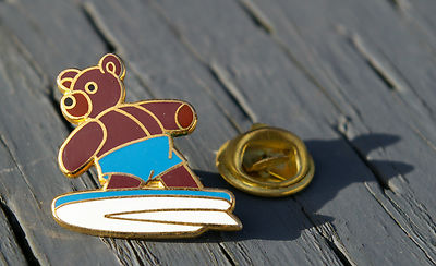 Surfing Surf Brown Teddy Bear Blue Swim Shorts Trunks Metal Enamel Pin ...