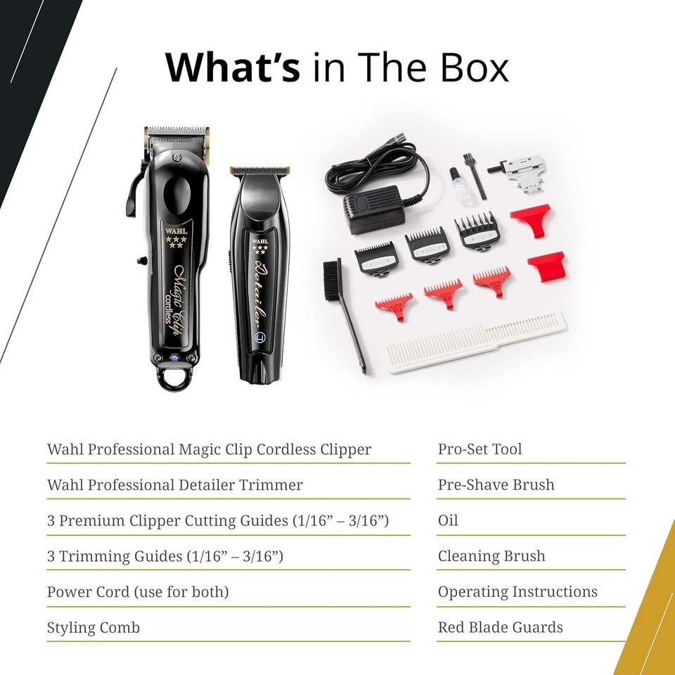 Wahl Cordless Barber Combo Black Magic Clip Clipper & Detailer Trimmer ...